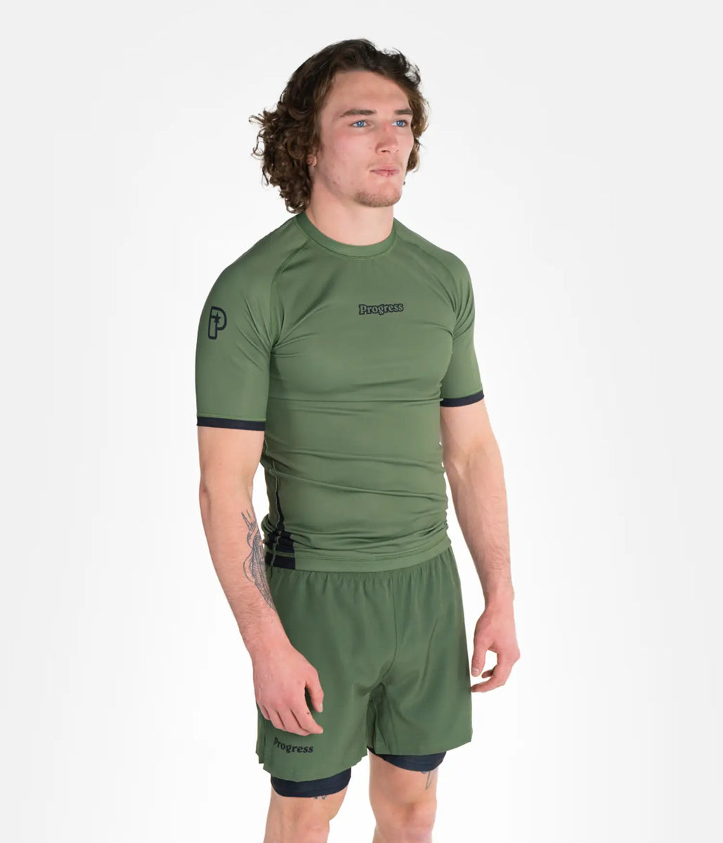 Academy+ BJJ Rashguard Khaki - Progress Jiu Jitsu – Progress Jiu Jitsu UK